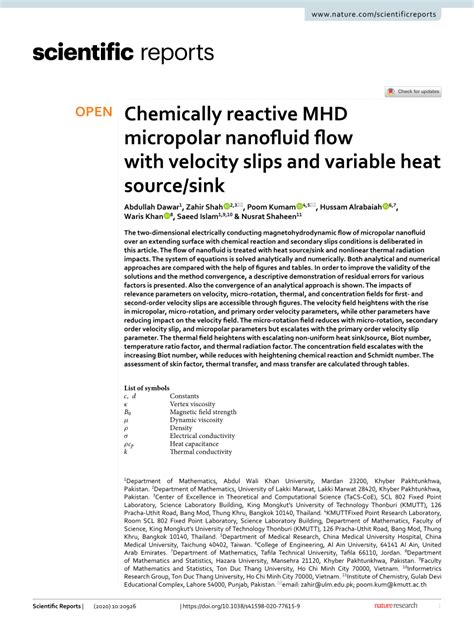 Pdf Chemically Reactive Mhd Micropolar Nanofluid Flow With Velocity Slips And Variable Heat