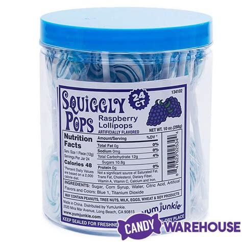 Squiggly Pops Petite Swirl Lollipops Blue Raspberry 24 Piece Jar