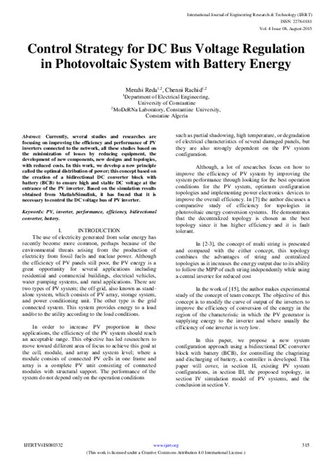 Pdf Control Strategy For Dc Bus Voltage Regulation In Photovoltaic System With Battery Energy