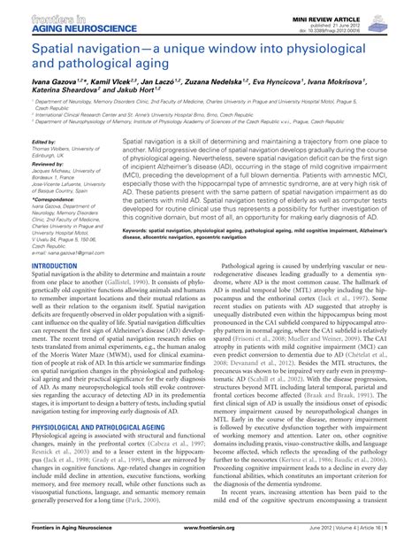 PDF Spatial Navigation A Unique Window Into Physiological And Pathological Aging