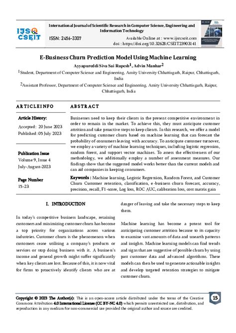 Pdf E Business Churn Prediction Model Using Machine Learning