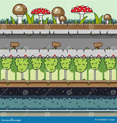 Parallax Backgrounds For Video Games Set Stock Vector Illustration Of Parallax Collection