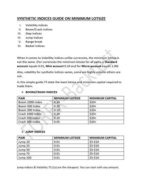 Synthetic Indices Guide On Minimum Lotsize Pdf Volatility Finance Investing