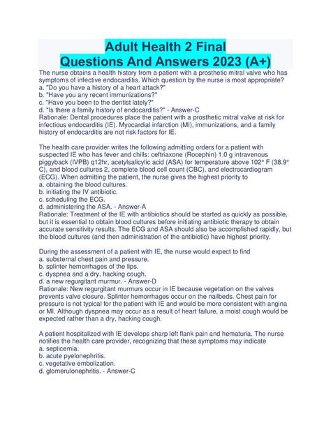 Adult Health 2 Final A Patient With A Prosthetic Mitral Valve Who Has