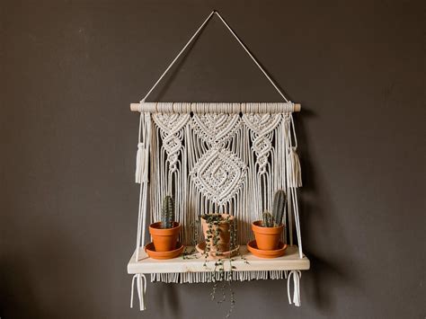 Macrame Shelf Rope Hanging Shelves Wall Hanging Wooden Etsy