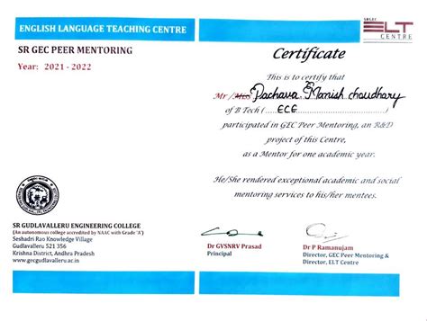 Earned Srgec Peer Mentoring Certificate Pachava Manish Choudhary Posted On The Topic Linkedin