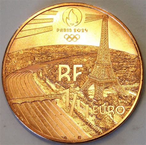 Монета 1 4 евро 2024 года Франция Летние Олимпийские игры 2024 в Париже Прыжки с шестом