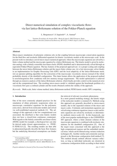 Pdf Direct Numerical Simulation Of Complex Viscoelastic Flows Via