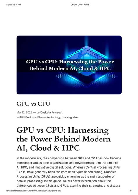 GPU Vs CPU Harnessing The Power Behind Modern AI Cloud HPC PDF