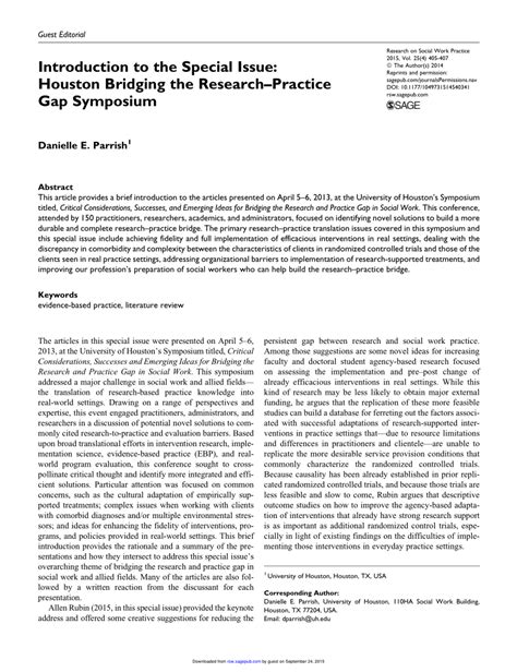 Pdf Introduction To The Special Issue Houston Bridging The Research Practice Gap Symposium
