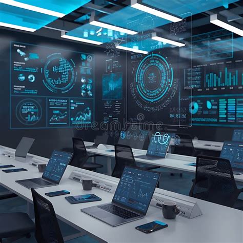 Modern Command Center With Real Time Global Data Visualization On Multiple Screens Stock