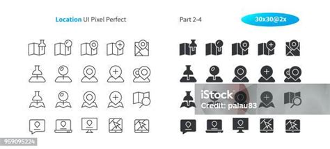 위치 Ui 픽셀 완벽 한 잘 만들어진 벡터 얇은 선 및 고체 아이콘 30 2 그리드 웹 그래픽 및 애플 리 케이 션에 대 한 X