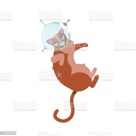 흰색 배경 벡터 그림에 고립 된 공간에서 재미 고양이 우주 비행사 우주 비행사 우주복 재미있는 미래 지향적 인 디자인으로 고양이