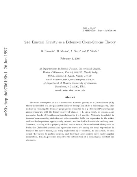 Pdf 2 1 Einstein Gravity As A Deformed Chern Simons Theory
