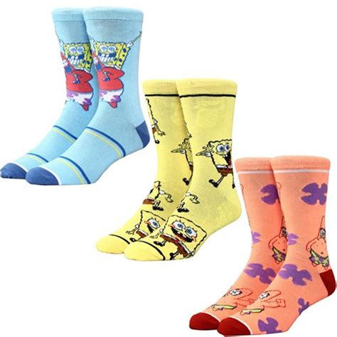 Spongebob Squarepants Spongebob And Patrick Crew Sock Box Set Of 3