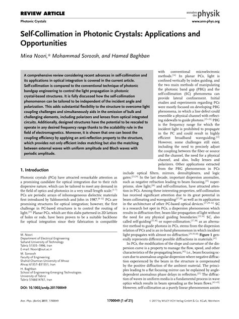 Pdf Self Collimation In Photonic Crystals Applications And Opportunities