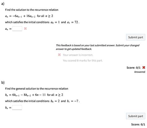 Solved Find The Solution To The Recurrence Relation Chegg Com