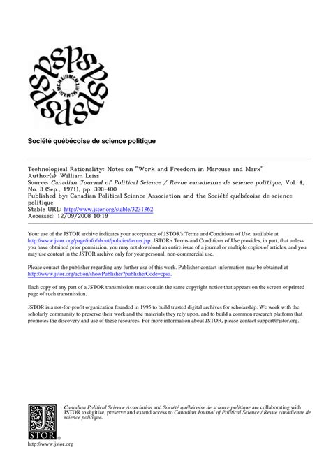 Pdf Technological Rationality Notes On “work And Freedom In Marcuse