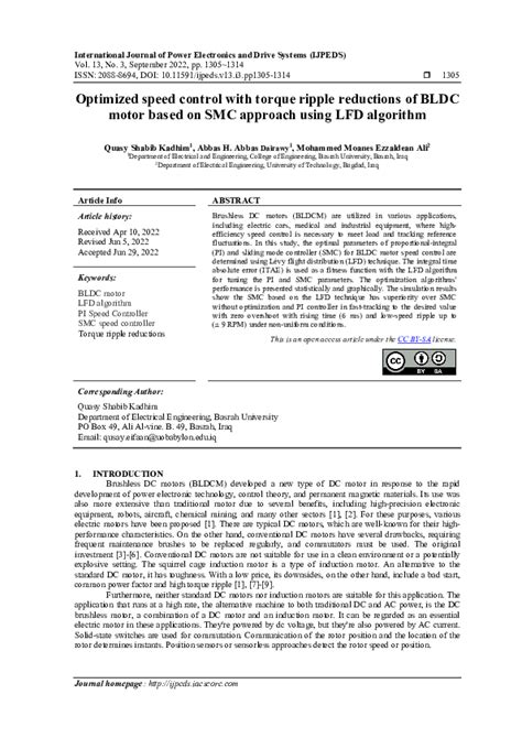Pdf Optimized Speed Control With Torque Ripple Reductions Of Bldc