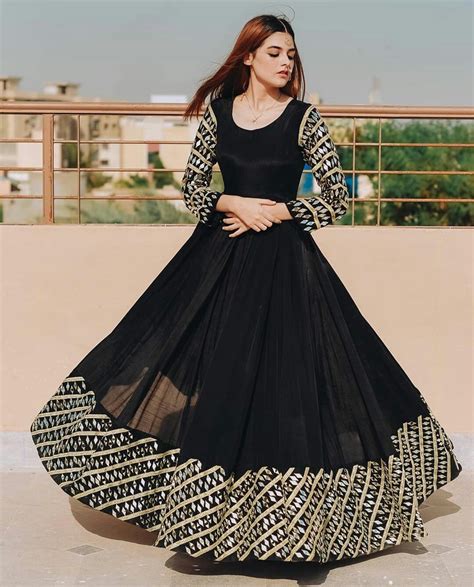 Black Anarkali Frock With Mirror Work Stylish Dress Designs Stylish