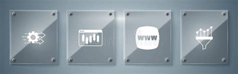 Set Sales Funnel With Chart Website Template Browser Stocks Market And Time Management Square