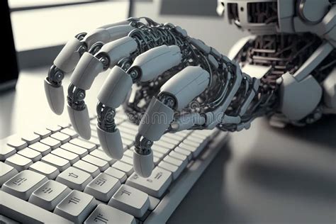 Robot Arm In Typing On Keyboard Generative Ai Design Stock Illustration Illustration Of