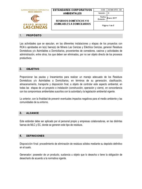 Scma Std 03 Residuos Domesticos Y Asimilables Rev 0 Pdf Residuos