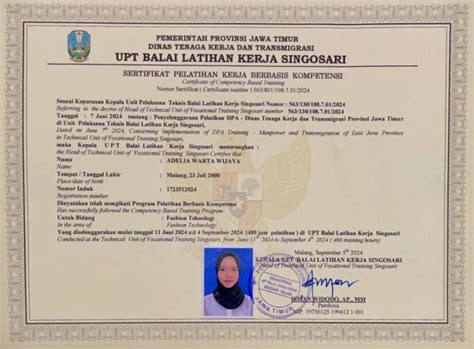 I Have Completed A Competency Certificate Based Work Training Fashion