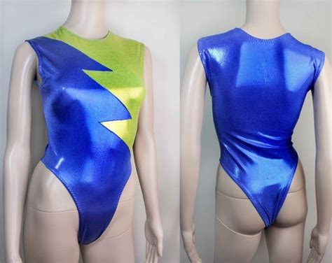 80s Lightning Wrestling Costume High Cut Thong Leotard Glow Wrestling