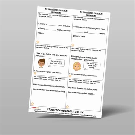 Year 1 Recognising Nouns In Sentences Application And Reasoning Resource Classroom Secrets