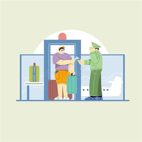 Tourist At Passport Control Gives The Passport To The Customs Officer