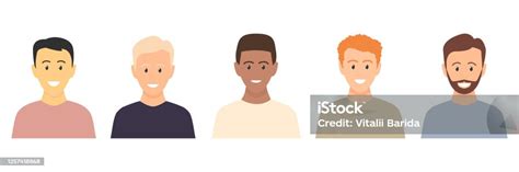 다문화 행복 한 젊은 남자 설정 사람들은 다양한 인종 남성 백인 유럽 아프리카 아시아 인 벡터 흰색에 고립 다민족 사람들의