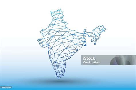 인도 지도 벡터 파란색 밝은 배경 그림 의미 강력한 네트워크에 삼각형을 사용 하 여 기하학적 연결된 라인의 연결에 대한 스톡 벡터 아트 및 기타 이미지 Istock