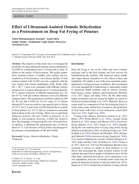 Pdf Effect Of Ultrasound Assisted Osmotic Dehydration As A Pretreatment On Deep Fat Frying Of