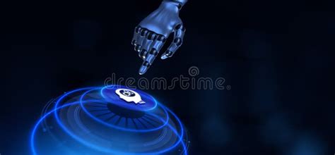 Machine Learning Artificial Intelligence Neural Network Robot Hand Pressing Button 3d Render