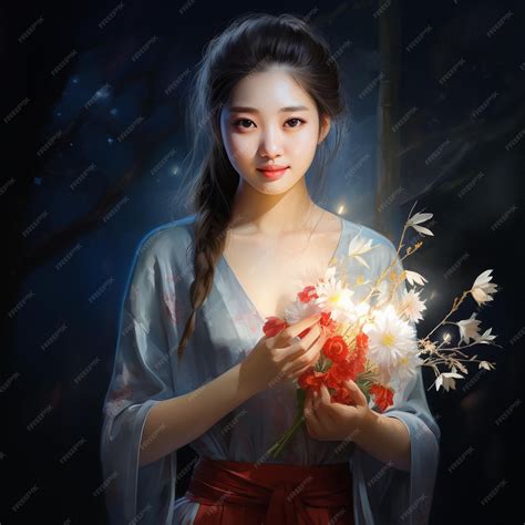 Premium Ai Image A Woman With A Flower In Her Hand