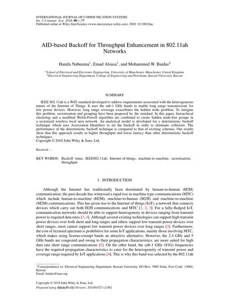 Pdf Aid‐based Backoff For Throughput Enhancement In 80211ah Networks