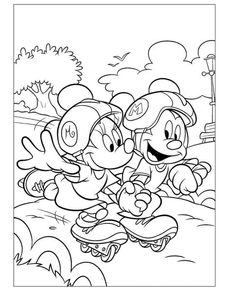 Minnie And Mickey Roller Skates Coloring Page Download Print Or