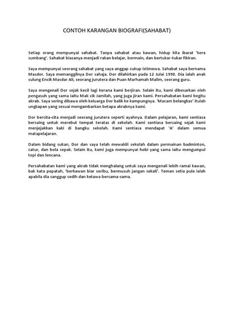 Contoh Karangan Jenis Biografi Tahun 5