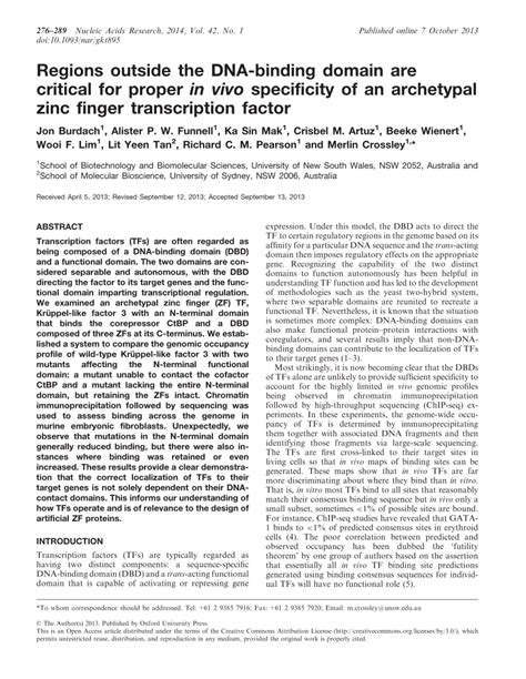 Pdf Regions Outside The Dna Binding Domain Are Critical For Proper In Vivo Specificity Of An