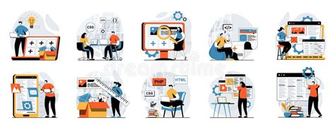 Web Development Concept With People Scenes Mega Set In Flat Design