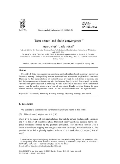 Pdf Tabu Search And Finite Convergence