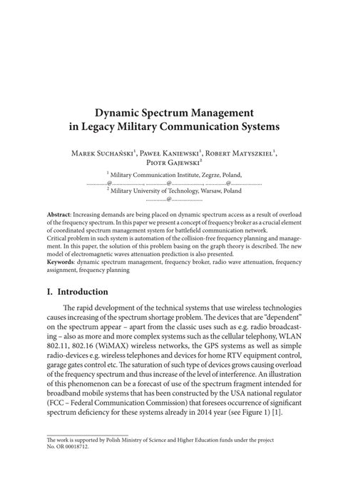 Pdf Dynamic Spectrum Management In Legacy Military Communication Systems