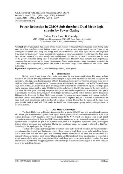 Pdf Power Reduction In Cmos Sub Threshold Dual Mode Logic Circuits By Power Gating Dokumen Tips