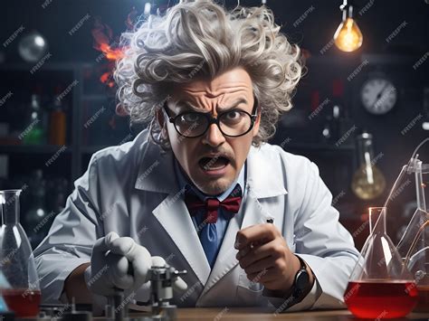 3d 미친 과학자 또는 과학 실험실의 미친 교수 캐릭터 Ai 생성 프리미엄 사진