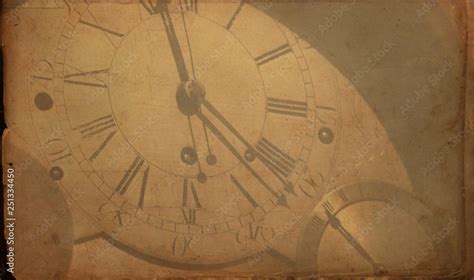 Vintage Clock Background Old Time Retro Steampunk Canvas Paper Map Stock Illustration Adobe Stock