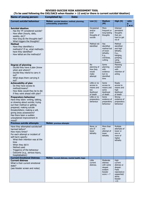 Revised Suicide Risk Assessment Tool