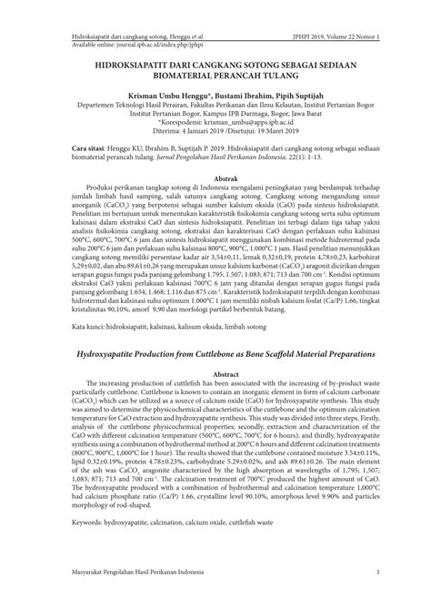 Pdf Hydroxyapatite Production From Cuttlebone As Bone Scaffold
