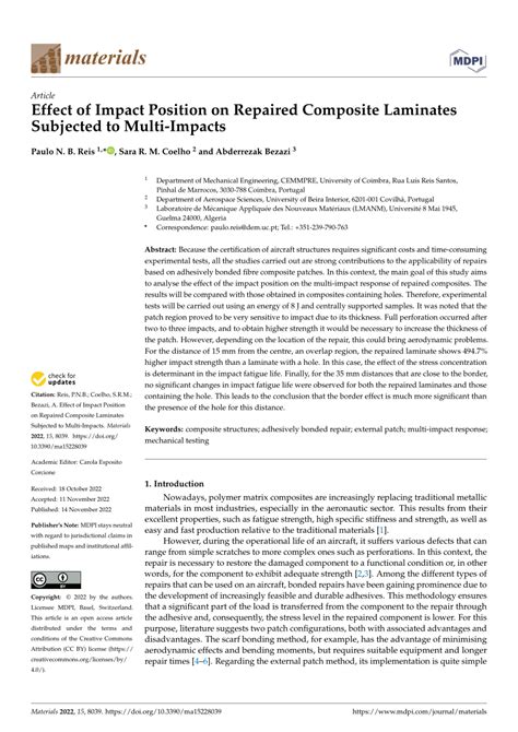 Pdf Effect Of Impact Position On Repaired Composite Laminates Subjected To Multi Impacts
