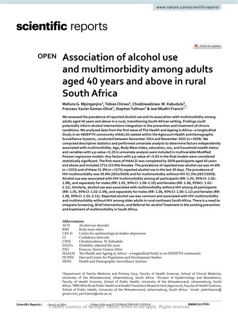 Pdf Association Of Alcohol Use And Multimorbidity Among Adults Aged